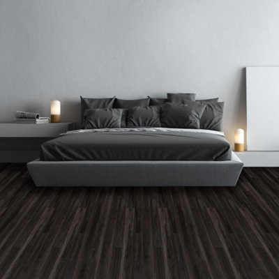 15 Pieces Charcoal Black Wood Look Vinyl Flooring | DIY at B&Q