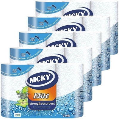 15 Rolls of 3ply Nicky Elite Super Absorbent Kitchen Towels - 50 Sheets ...