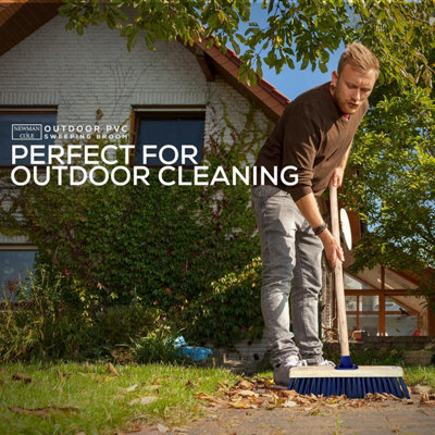 15" Stiff Outdoor Broom with PVC Hard Blue Bristle Brush