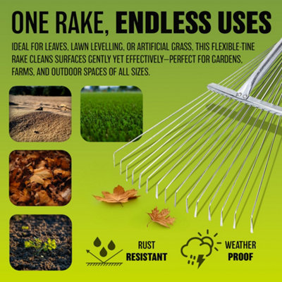 15 Teeth Rake Expanding Lawn Soil Leaves Garden Grass Soil Spring Cleaning