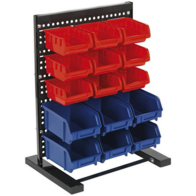 15 Tray / Bin Bench Mounted Parts Storage Rack - Garage & Warehouse ...