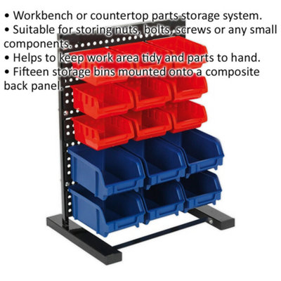 15 Tray / Bin Bench Mounted Parts Storage Rack - Garage & Warehouse ...