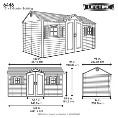 15 x 8 Life Plus Single Entrance Plastic Apex Shed With Plastic Floor + 2 Windows (15ft x 8ft ...