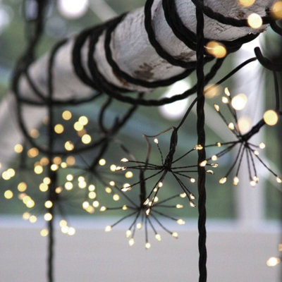 150 LED 10 Starburst Black Fairy Lights 1.8m Battery Indoor and Outdoor Use