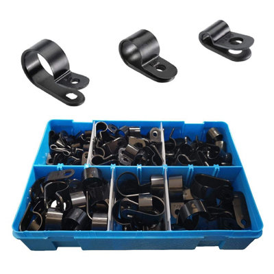 150 x Assorted Black Nylon P Clips Imperial Fasteners for Conduit & Cable