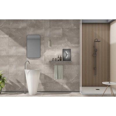150 x Concrete Gris Cement Effect Gloss Porcelain Indoor Wall & Floor ...