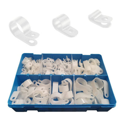 150 x Natural/White Nylon P Clips Imperial Fasteners for Conduit & Cable