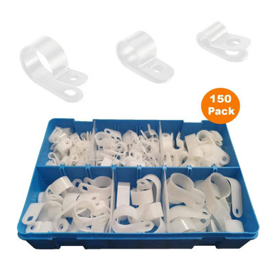 150 x Natural/White Nylon P Clips Imperial Fasteners for Conduit & Cable