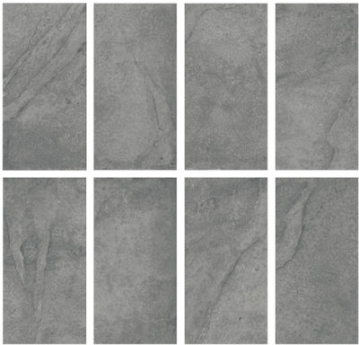 150 x Slate Grey Slate Effect Matt Porcelain Indoor Wall & Floor Tiles ...