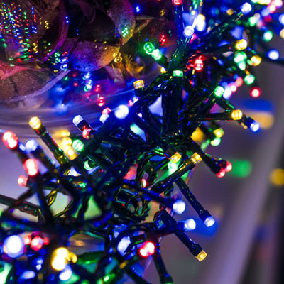1500 Multi-Coloured Xmas Compact Tree Lights - Green Cable
