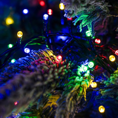 1500 Multi-Coloured Xmas Compact Tree Lights - Green Cable