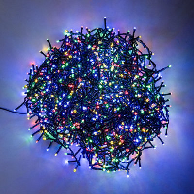 1500 Multi-Coloured Xmas Compact Tree Lights - Green Cable