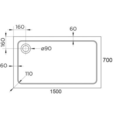 1500 x 700mm White Rectangular 45mm Low Profile Shower Tray with Chrome ...