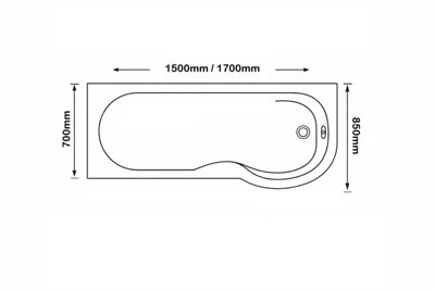 1500mm Left Hand P Shaped Bath with Front Panel High Gloss White Acrylic