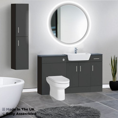 1500mm Set With Noir Gloss Worktop, BTW WC And Cistern, 1TH S/R Basin ...