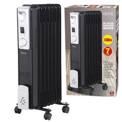 1500W 7 Fin Portable Oil Filled Radiator Heater Electrical Caravan ...