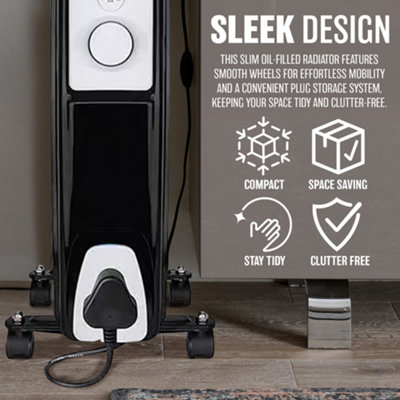 1500w 7 Fin Portable Oil Filled Radiator Heater Electrical Caravan ...