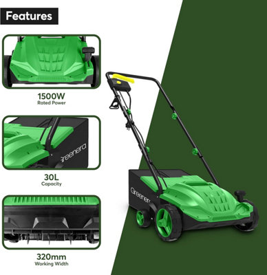 1500w Electric Lawn Scarifier Aerator Lawn Rake 30L Adjustable Foldable ...