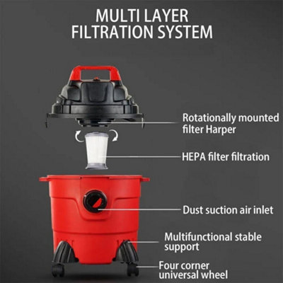 1500W Vacuum Cleaner Wet and Dry Bagless 15L Cylinder Powerful Compact ...
