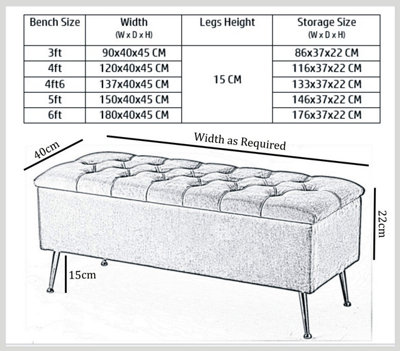 150cm Amara Chesterfield Ottoman Storage Bench - Plush Velvet Shoes ...