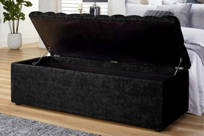 150cm Chesterfield Ottoman Storage Box -Upholstered Blanket Box - Black ...