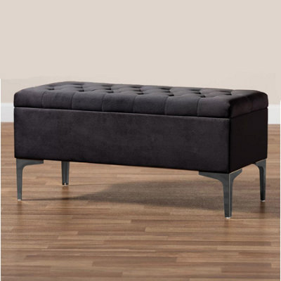 150cm Modena Ottoman bench with Storage and Triangle Metal Legs - Black ...