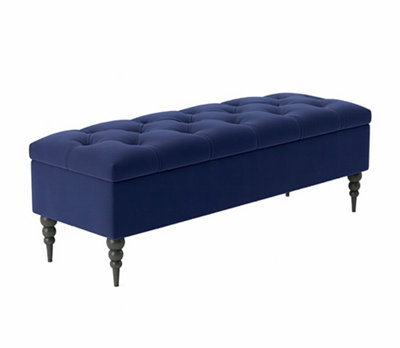 150cm Safar Ottoman bench with Storage and Turned Wooden Legs- Plush ...