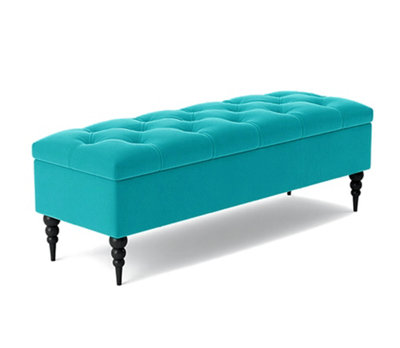 150cm Safar Ottoman bench with Storage and Turned Wooden Legs- Plush ...