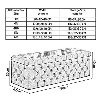 150cm Wide Lux Ottoman Storage Box, Black Velvet Upholstered ...