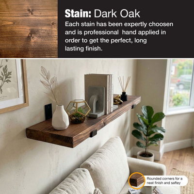 150cm Wooden Wall Shelf Dark Oak Top Notch Home & Living Handcrafted ...