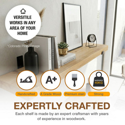 150cm Wooden Wall Shelf Dark Oak Top Notch Home & Living Handcrafted ...