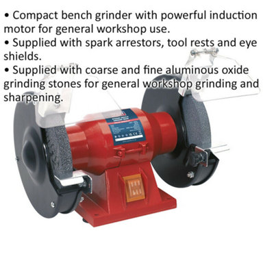 150mm Compact Bench Grinder with 150W Induction Motor for Precision ...