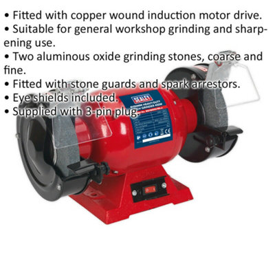 150mm Heavy Duty Bench Grinder with 450W Induction Motor and Dual ...