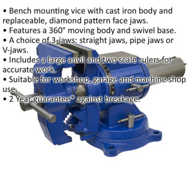 150mm Multifunction Swivel Base Vice - 125mm Jaw Opening - Diamond ...