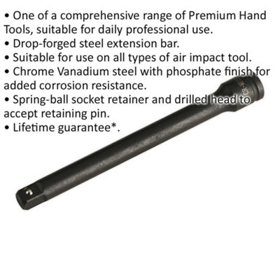 150mm Steel Impact Extension Bar with Spring-Ball Retainer for 3/8 ...