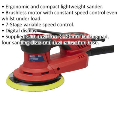 150mm Variable Speed Brushless Palm Sander 350W 230V Compact ...