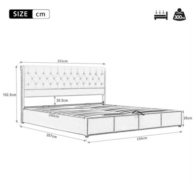 150x200cm, Upholstered King Size Bed, with Hydraulic Lever, Functional ...