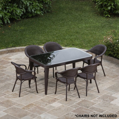 150x90cm Glass Top Outdoor Dining Table - Rectangular Anthracite Rattan ...