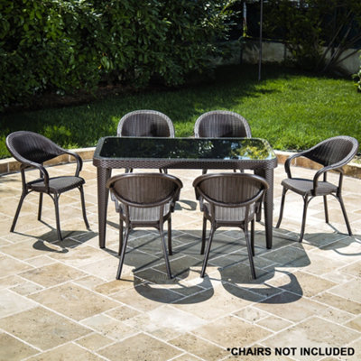 150x90cm Glass Top Outdoor Dining Table - Rectangular Anthracite Rattan ...