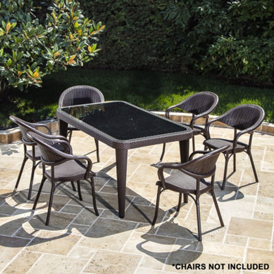 150x90cm Glass Top Outdoor Dining Table - Rectangular Anthracite Rattan ...