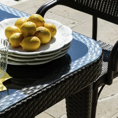 150x90cm Glass Top Outdoor Dining Table - Rectangular Anthracite Rattan ...