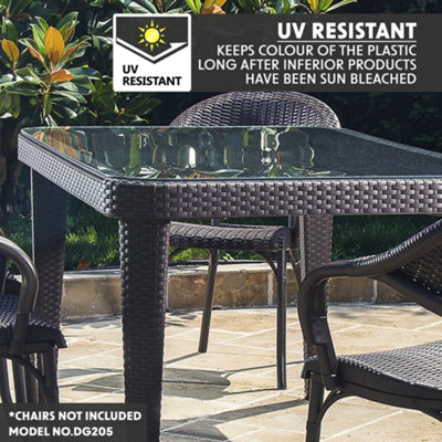 150x90cm Glass Top Outdoor Dining Table - Rectangular Anthracite Rattan ...