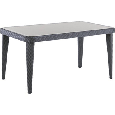 150x90cm Glass Top Outdoor Dining Table Rounded Corner Grey Garden ...