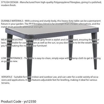 150x90cm Glass Top Outdoor Dining Table Rounded Corner Grey Garden ...