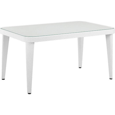 150x90cm Glass Top Outdoor Dining Table Rounded Corner White Garden ...