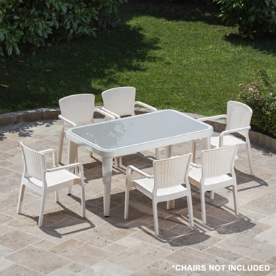 150x90cm Glass Top Outdoor Dining Table Rounded Corner White Garden ...
