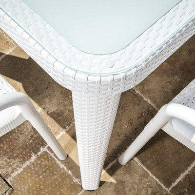 150x90cm Glass Top Outdoor Dining Table Rounded Corner White Garden ...