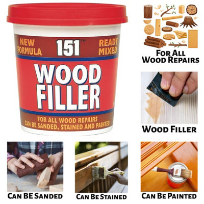 151 Wood Filler Ready Mixed Cracks Remover Repairs Interior & Exterior Use 600G | DIY at B&Q