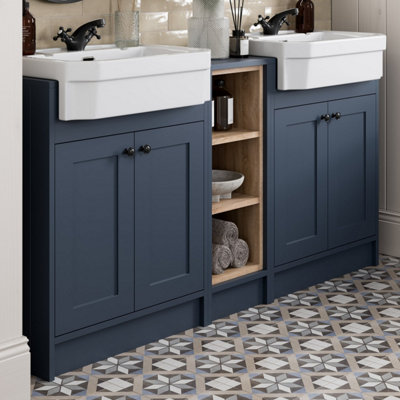1540mm Traditional Double Vanity Basin Unit & Shelving Bathroom ...