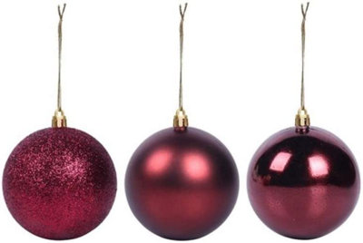 15cm/3Pcs Christmas Baubles Shatterproof Burgundy,Tree Decorations ...